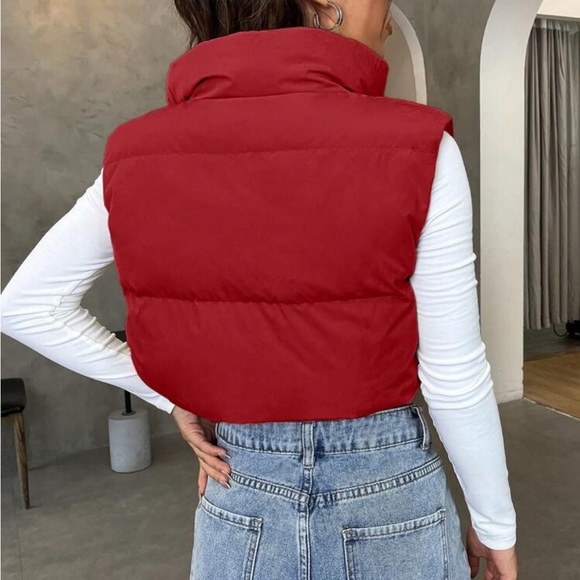 Jackets & Coats | Red Zip Up Reversible Drawstring Puffer Vest | Poshmark